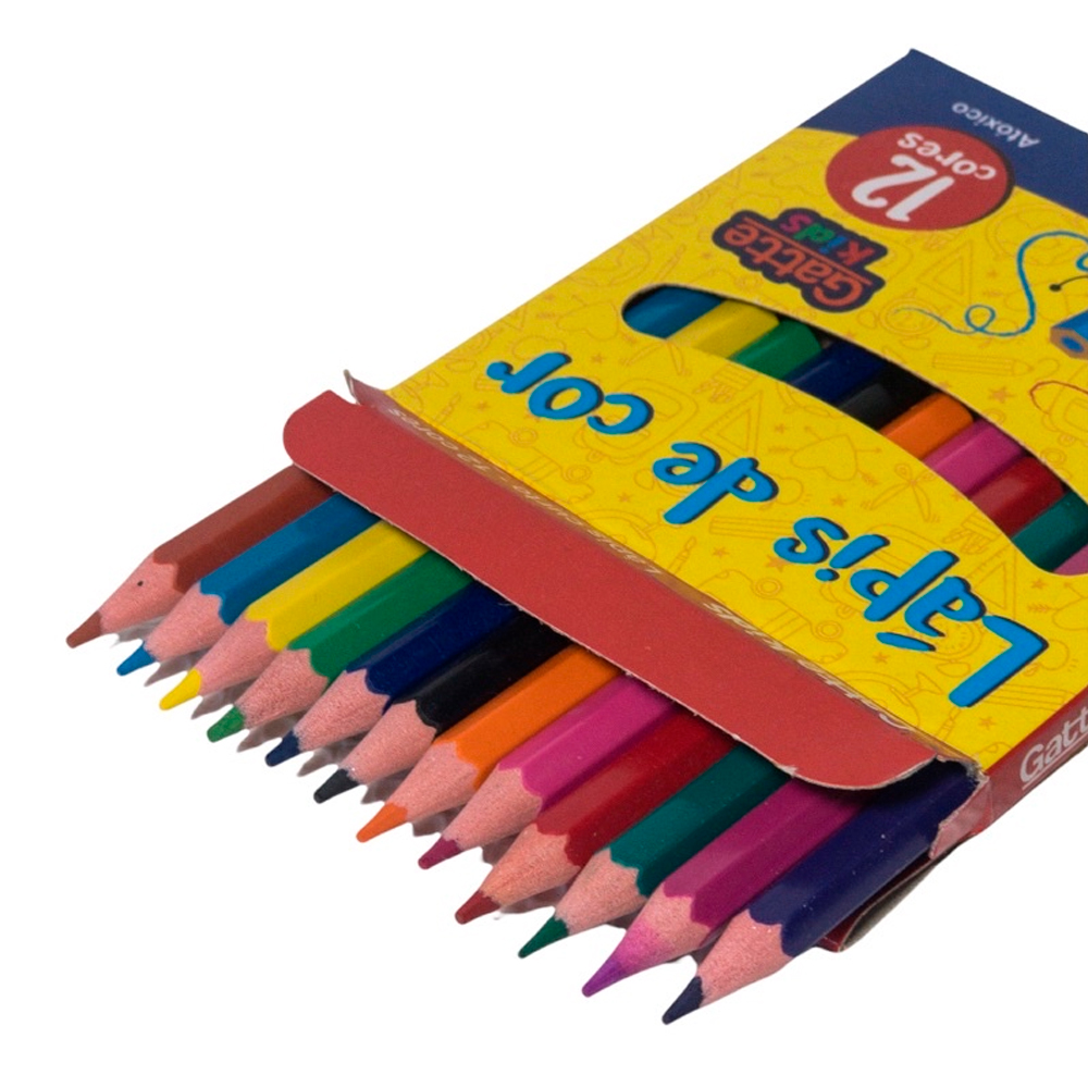 Lápis de cor GATTE kids curto c/ 12 cores - Papelaria Papelandia